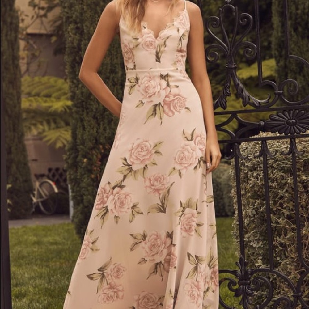 Lulus Taupe Floral Print Maxi Dress - Gem